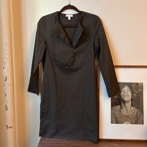 COS | Dresses | Cos Organic Cotton Brown Buttoned Bib Dress Long Sleeve ...